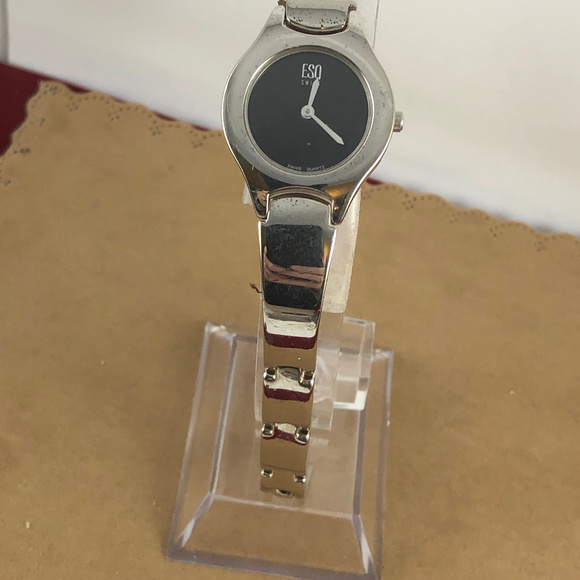 Movado | Accessories | Vintage Esq Movado Swiss Black On Silver Watch ...